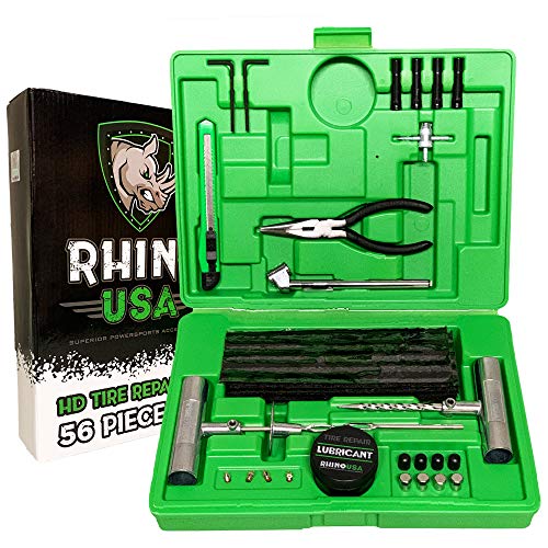 Rhino USA Tire Plug Repair Kit (86-Piece) Fix Punctures & Plug Flats with Ease - Heavy Duty Flat Tire Puncture Repair Kit for Car, Motorcycle, ATV, UTV, RV, Trailer, Tractor, Jeep, Etc