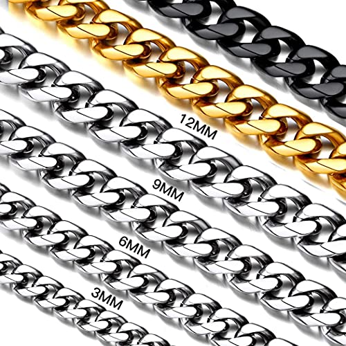 3mm 316L Stainless Steel Miami Cuban Chains Necklaces Hip Hop Punk Jewelry Waterproof Short Curb Cuban Link Chain Necklace for Men & Women 18 inches