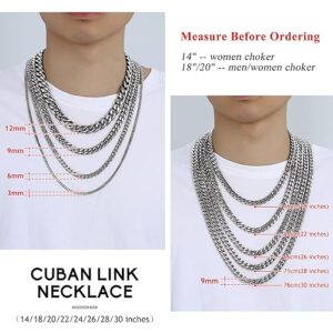 3mm 316L Stainless Steel Miami Cuban Chains Necklaces Hip Hop Punk Jewelry Waterproof Short Curb Cuban Link Chain Necklace for Men & Women 18 inches