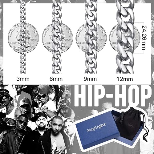 3mm 316L Stainless Steel Miami Cuban Chains Necklaces Hip Hop Punk Jewelry Waterproof Short Curb Cuban Link Chain Necklace for Men & Women 18 inches