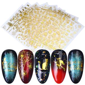 3d halloween nail art stickers for women gold self-adhesive nail decals 9 sheets skull witch pumpkin word cat ghost nail sticker designs for halloween party favor supplies manicure tips decorations