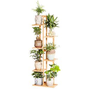 bamboo 6 tier 7 potted plant stand rack multiple flower pot holder shelf indoor outdoor planter display shelving unit for patio garden corner balcony living room