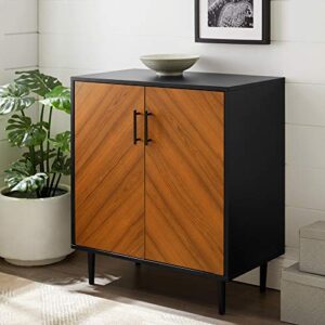 walker edison fehr mid century modern 2 door bookmatch accent cabinet , 28 inch, black