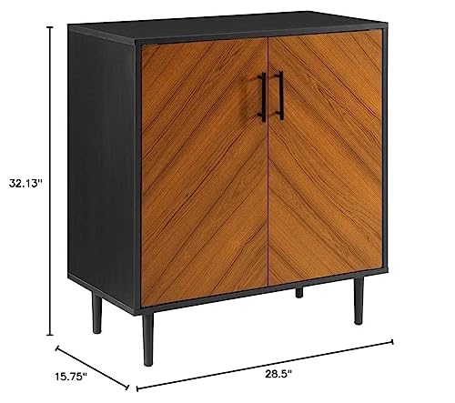 Walker Edison Fehr Mid Century Modern 2 Door Bookmatch Accent Cabinet , 28 Inch, Black