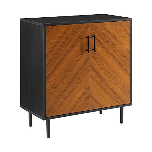 Walker Edison Fehr Mid Century Modern 2 Door Bookmatch Accent Cabinet , 28 Inch, Black