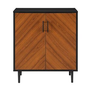 Walker Edison Fehr Mid Century Modern 2 Door Bookmatch Accent Cabinet , 28 Inch, Black