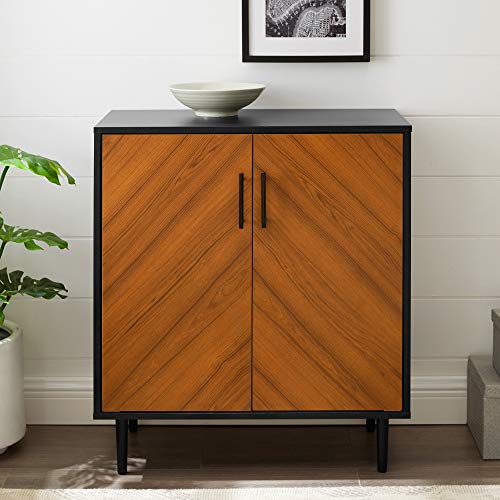 Walker Edison Fehr Mid Century Modern 2 Door Bookmatch Accent Cabinet , 28 Inch, Black