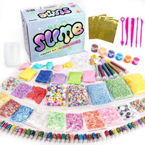 slime supplies kit, 162 pack add ins slime kit for kids girls slime making, including foam balls, glitter, fishbowl beads, charms, clear containers by winlip