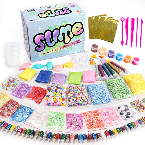 Slime Supplies Kit, 162 Pack Add Ins Slime Kit for Kids Girls Slime Making, Including Foam Balls, Glitter, Fishbowl Beads, Charms, Clear Containers by WINLIP