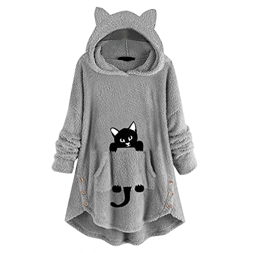 Women's Teddy Fleece Long Sleeve Fuzzy Hoodie Hooded Sweatshirt Drawstring Pullover Fuzzy Velvet Sweater Outwear