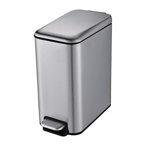 HILFA 5 Liter/ 1.3 Gallon Compact Stainless Steel Rectangular Step Trash can, Bathroom Trash can, Kitchen Trash can,Kitchen Waste Bins,Brushed,SB3200-BR