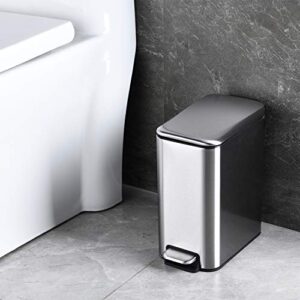 HILFA 5 Liter/ 1.3 Gallon Compact Stainless Steel Rectangular Step Trash can, Bathroom Trash can, Kitchen Trash can,Kitchen Waste Bins,Brushed,SB3200-BR