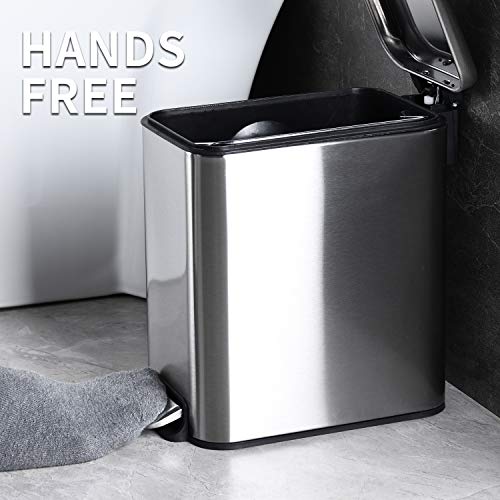 HILFA 5 Liter/ 1.3 Gallon Compact Stainless Steel Rectangular Step Trash can, Bathroom Trash can, Kitchen Trash can,Kitchen Waste Bins,Brushed,SB3200-BR