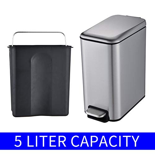 HILFA 5 Liter/ 1.3 Gallon Compact Stainless Steel Rectangular Step Trash can, Bathroom Trash can, Kitchen Trash can,Kitchen Waste Bins,Brushed,SB3200-BR