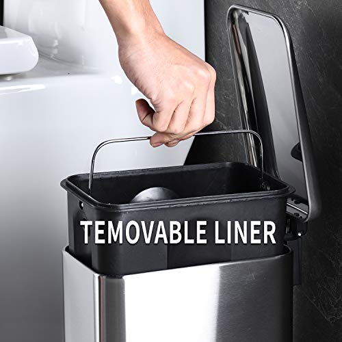 HILFA 5 Liter/ 1.3 Gallon Compact Stainless Steel Rectangular Step Trash can, Bathroom Trash can, Kitchen Trash can,Kitchen Waste Bins,Brushed,SB3200-BR