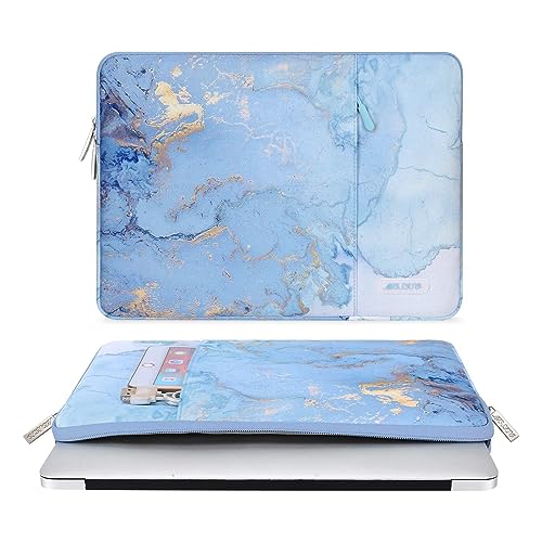 MOSISO Laptop Sleeve Compatible with MacBook Air/Pro, 13-13.3 inch Notebook, Compatible with MacBook Pro 14 inch 2023-2021 A2779 M2 A2442 M1, Polyester Vertical Watercolor Marble Bag, Blue