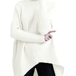 ANRABESS Womens Oversized Turtleneck Long Sleeve Sweater Asymmetric Hem Casual 2023 Fall Winter Pullover Knit Pullover Jumper Tops A87Bai-M White