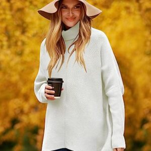 ANRABESS Womens Oversized Turtleneck Long Sleeve Sweater Asymmetric Hem Casual 2023 Fall Winter Pullover Knit Pullover Jumper Tops A87Bai-M White