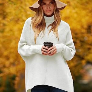 ANRABESS Womens Oversized Turtleneck Long Sleeve Sweater Asymmetric Hem Casual 2023 Fall Winter Pullover Knit Pullover Jumper Tops A87Bai-M White