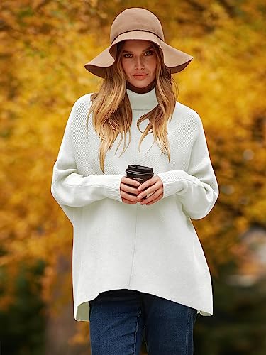 ANRABESS Womens Oversized Turtleneck Long Sleeve Sweater Asymmetric Hem Casual 2023 Fall Winter Pullover Knit Pullover Jumper Tops A87Bai-M White