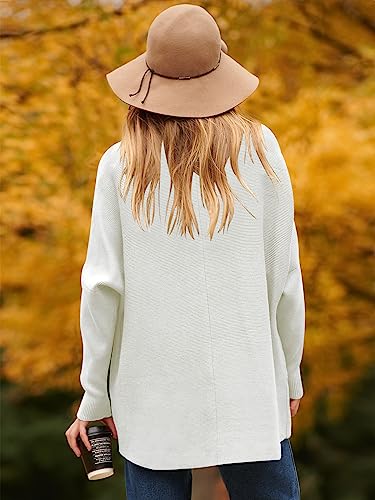 ANRABESS Womens Oversized Turtleneck Long Sleeve Sweater Asymmetric Hem Casual 2023 Fall Winter Pullover Knit Pullover Jumper Tops A87Bai-M White