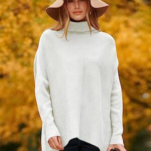 ANRABESS Womens Oversized Turtleneck Long Sleeve Sweater Asymmetric Hem Casual 2023 Fall Winter Pullover Knit Pullover Jumper Tops A87Bai-M White