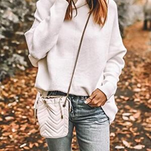 ANRABESS Womens Oversized Turtleneck Long Sleeve Sweater Asymmetric Hem Casual 2023 Fall Winter Pullover Knit Pullover Jumper Tops A87Bai-M White