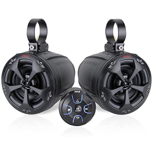 Pyle 2-Way Dual Bluetooth Off-Road Speakers - 4 Inch 800W Marine Waterproof Wakeboard, Full Range Outdoor for ATV, Snow Mobile UTV, Quad, Jeep, Boat PLUTV46BTA, Black