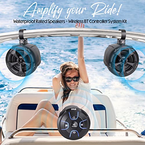 Pyle 2-Way Dual Bluetooth Off-Road Speakers - 4 Inch 800W Marine Waterproof Wakeboard, Full Range Outdoor for ATV, Snow Mobile UTV, Quad, Jeep, Boat PLUTV46BTA, Black