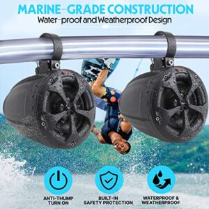 Pyle 2-Way Dual Bluetooth Off-Road Speakers - 4 Inch 800W Marine Waterproof Wakeboard, Full Range Outdoor for ATV, Snow Mobile UTV, Quad, Jeep, Boat PLUTV46BTA, Black