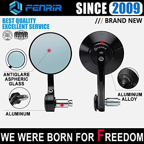 FENRIR CNC Aluminum Alloy Round Cafe Racer Retro Black Motorcycle Bar End Mirrors Side 22MM 7/8" Inch Handlebar Mirror Universal Rear View For M8/M6 Sport Naked Street Bike Cruiser Minimoto Scooter