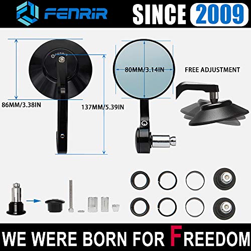 FENRIR CNC Aluminum Alloy Round Cafe Racer Retro Black Motorcycle Bar End Mirrors Side 22MM 7/8" Inch Handlebar Mirror Universal Rear View For M8/M6 Sport Naked Street Bike Cruiser Minimoto Scooter