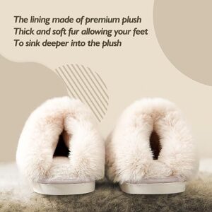 SOSUSHOE Womens Slippers Memory Foam Slippers Fluffy Slippers Warm Soft House Slippers for Women Non-Slip Indoor Outdoor,Beige