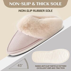 SOSUSHOE Womens Slippers Memory Foam Slippers Fluffy Slippers Warm Soft House Slippers for Women Non-Slip Indoor Outdoor,Beige