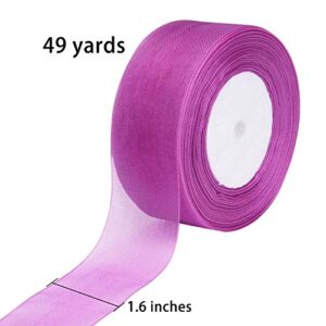 Livder 3 Rolls Sheer Chiffon Ribbons 1.5 Inches x 49 Yards/ Each Roll for Wedding Gift Wrapping Home Decorations (Purple, Violet, Light Purple)