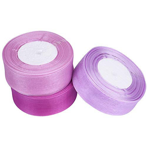 Livder 3 Rolls Sheer Chiffon Ribbons 1.5 Inches x 49 Yards/ Each Roll for Wedding Gift Wrapping Home Decorations (Purple, Violet, Light Purple)