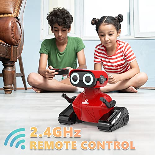 GILOBABY Robot Toys, Remote Control Robot Toy, RC Robots for Kids with LED Eyes, Flexible Head & Arms, Dance Moves and Music, Birthday Gifts for Girls Ages 3+ Years (Red)