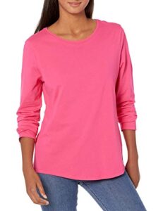 amazon essentials women's classic-fit 100% cotton long-sleeve crewneck t-shirt, bright pink, medium