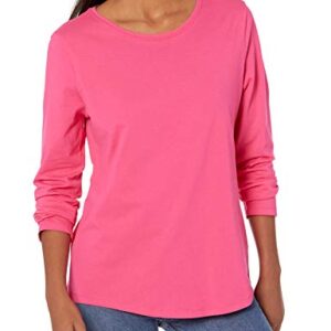 Amazon Essentials Women's Classic-Fit 100% Cotton Long-Sleeve Crewneck T-Shirt, Bright Pink, Medium