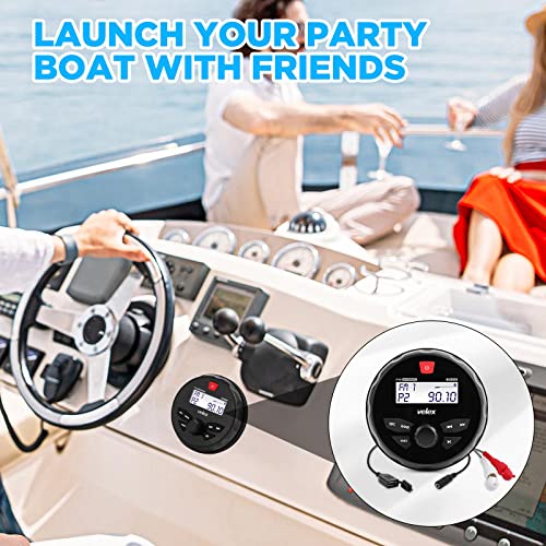 velex Marine Stereo Speaker Package Bluetooth, MP3 USB AM FM Marine Stereo - 2 x 6.5 Inch Black Speakers, Antenna