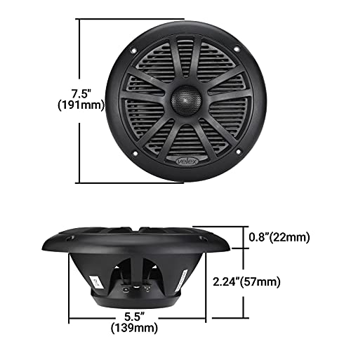 velex Marine Stereo Speaker Package Bluetooth, MP3 USB AM FM Marine Stereo - 2 x 6.5 Inch Black Speakers, Antenna