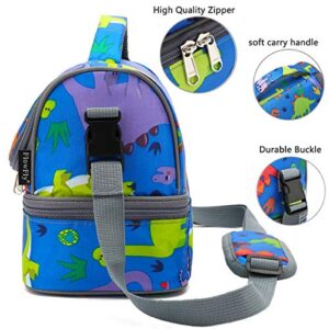 FlowFly Kids Double Decker Cooler Insulated Lunch Bag Large Tote for Boys, Girls, Men, Women, With Adjustable Strap, Dinosaur