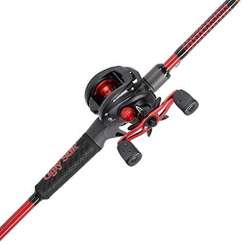 Ugly Stik 7’ Carbon Baitcast Fishing Rod and Reel Casting Combo, Graphite with Graphite Tip Design, 7’ 1-Piece Fast Action Rod, Black/Red