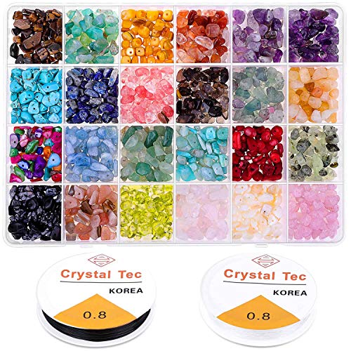 Crystal Beads for Ring Making 24 Colors, Cridoz Jewelry Gemstone Crystals Chips Drilled for Bracelet and Jewelry Making