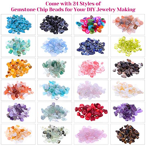 Crystal Beads for Ring Making 24 Colors, Cridoz Jewelry Gemstone Crystals Chips Drilled for Bracelet and Jewelry Making