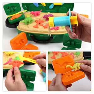 DIY Play Dough Dinosaur Toys Clay Pretend Play Set with Molds Dinosaur Toys Kids in a Portable Suitcase for Boys and Girls