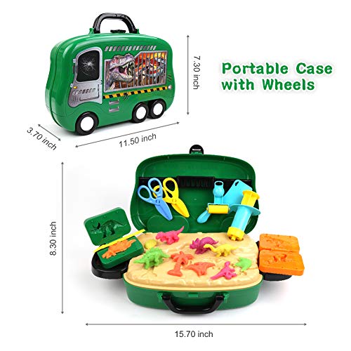 DIY Play Dough Dinosaur Toys Clay Pretend Play Set with Molds Dinosaur Toys Kids in a Portable Suitcase for Boys and Girls