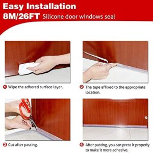 Weather Stripping Door Seal Strip,8M/26ft Door Strip Bottom for Doors Silicone Sealing Sticker Adhesive for Doors and Windows Gaps of Anti-Collision Silicone (25MM, Transparent)