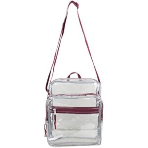 Eastsport Stadium Approved Clear Bag w/Adjustable Crossbody Strap 12” x 10” x 6” – See Through Transparent Messenger Bag - Burgandy