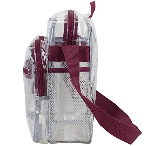 Eastsport Stadium Approved Clear Bag w/Adjustable Crossbody Strap 12” x 10” x 6” – See Through Transparent Messenger Bag - Burgandy